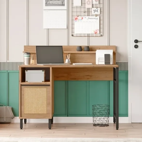 Scrivania Moderna 120 Cm Con Piedini In Ferro e Vano Contenitore Rafia ...