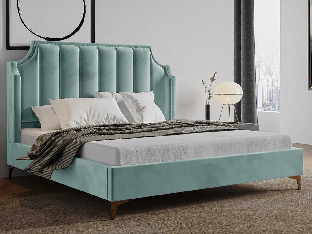 SALDI - Letto 160 x 200 cm con testata letto curva Velluto Verde acqua ...