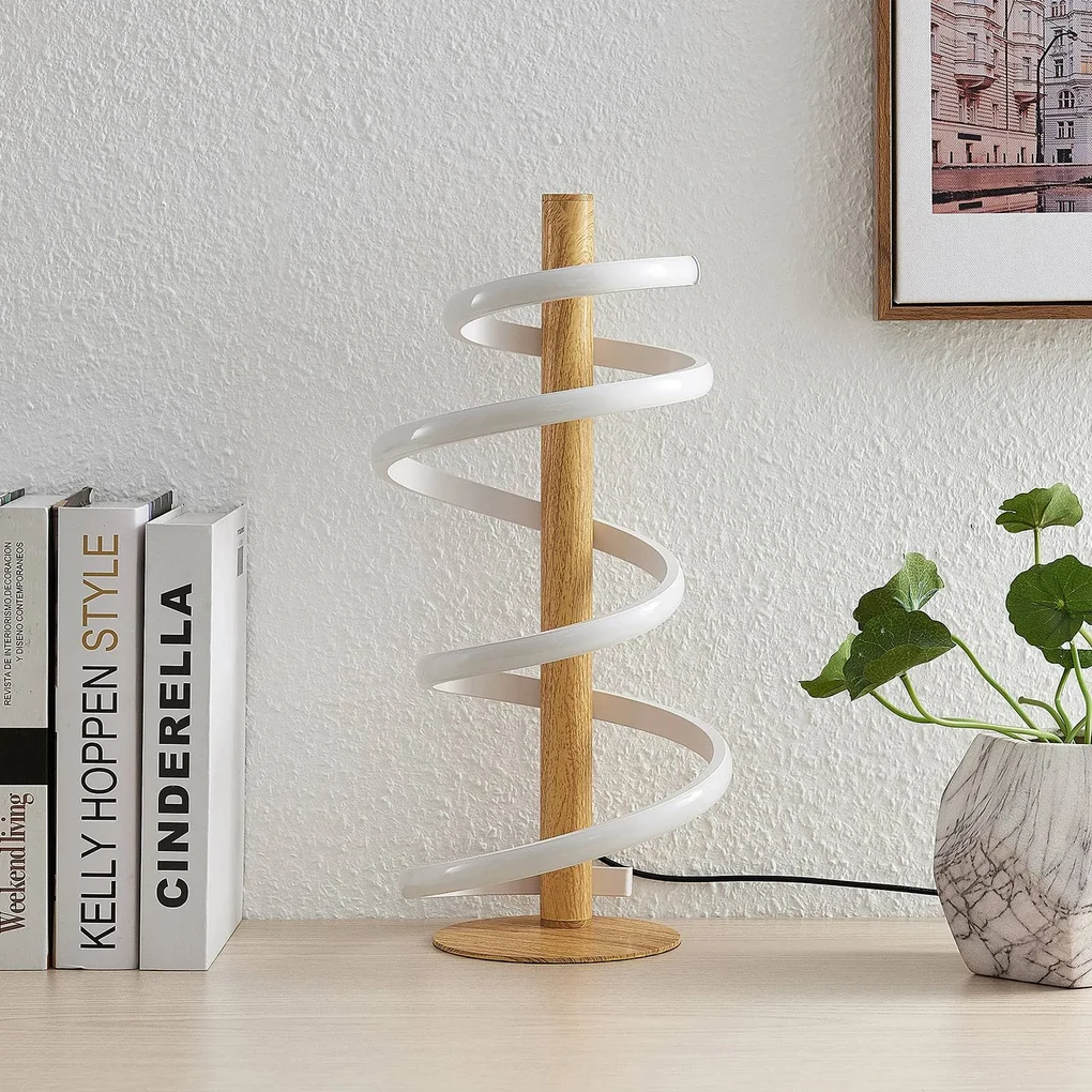 Lampada da tavolo LED Lucande Milora, rovere | BIANO