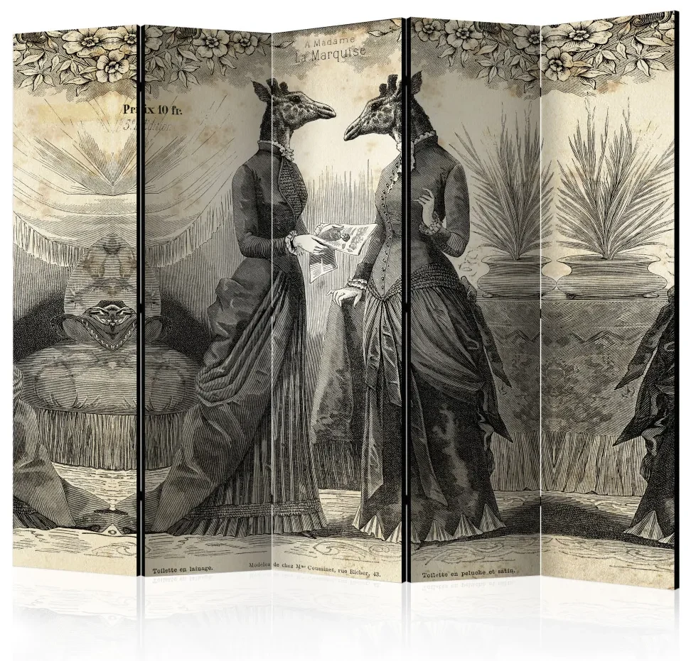 Paravento design Conversazione - silhouette femminili, teste animali ...