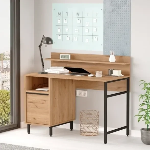 Scrivania Moderna 120 Cm Con Piedini In Ferro e Vano Contenitore Legno ...