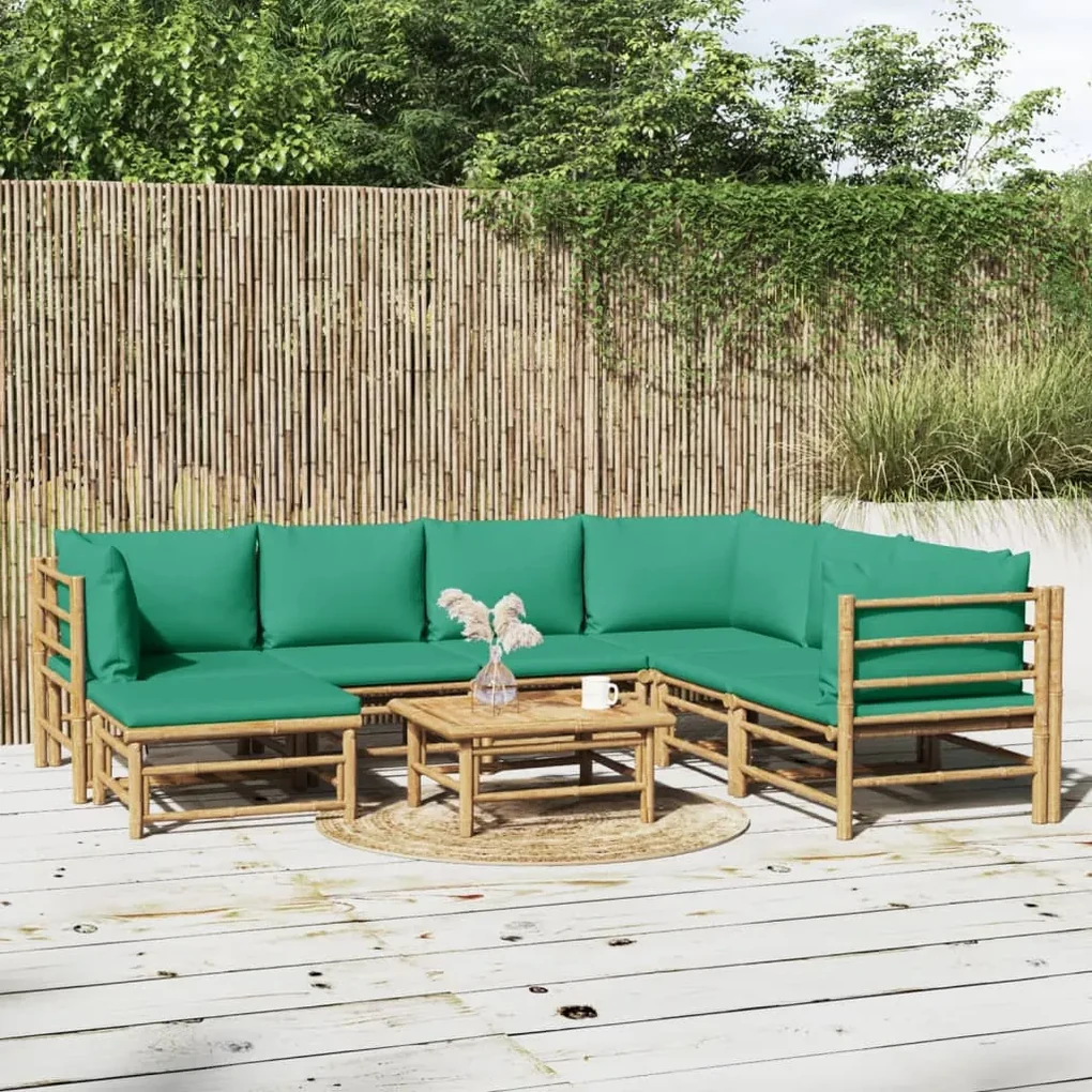 Set salotto da giardino 8pz con cuscini verdi bambù | BIANO