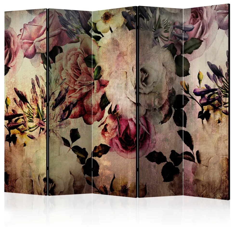 Paravento design Nostalgia Floreale II - rose romantiche in un ...