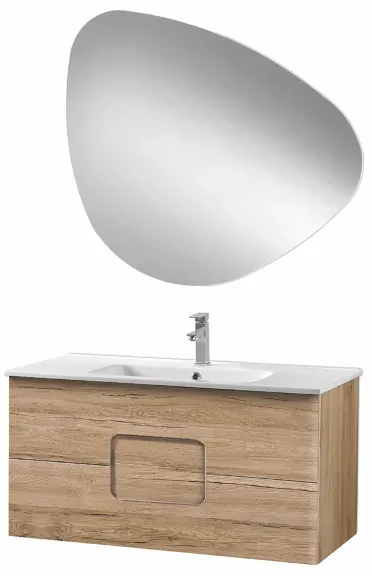 Mobile da bagno sospeso ARCO 100 cm Rovere Nodi con specchio LED | BIANO