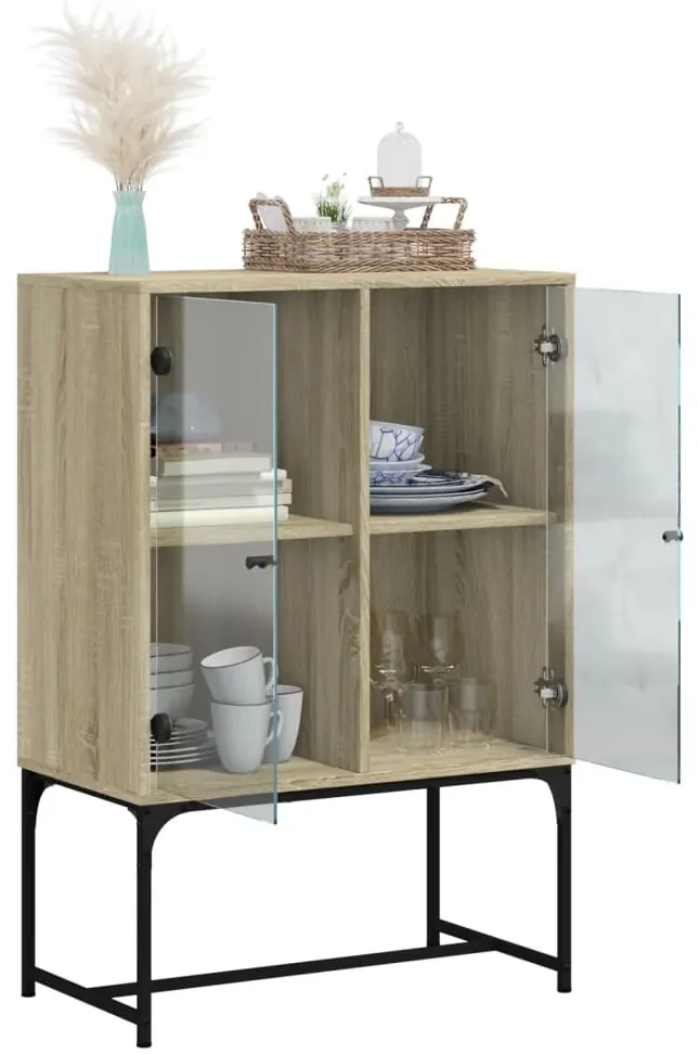 Mobile con ante in vetro rovere sonoma 69x37x100 cm | BIANO