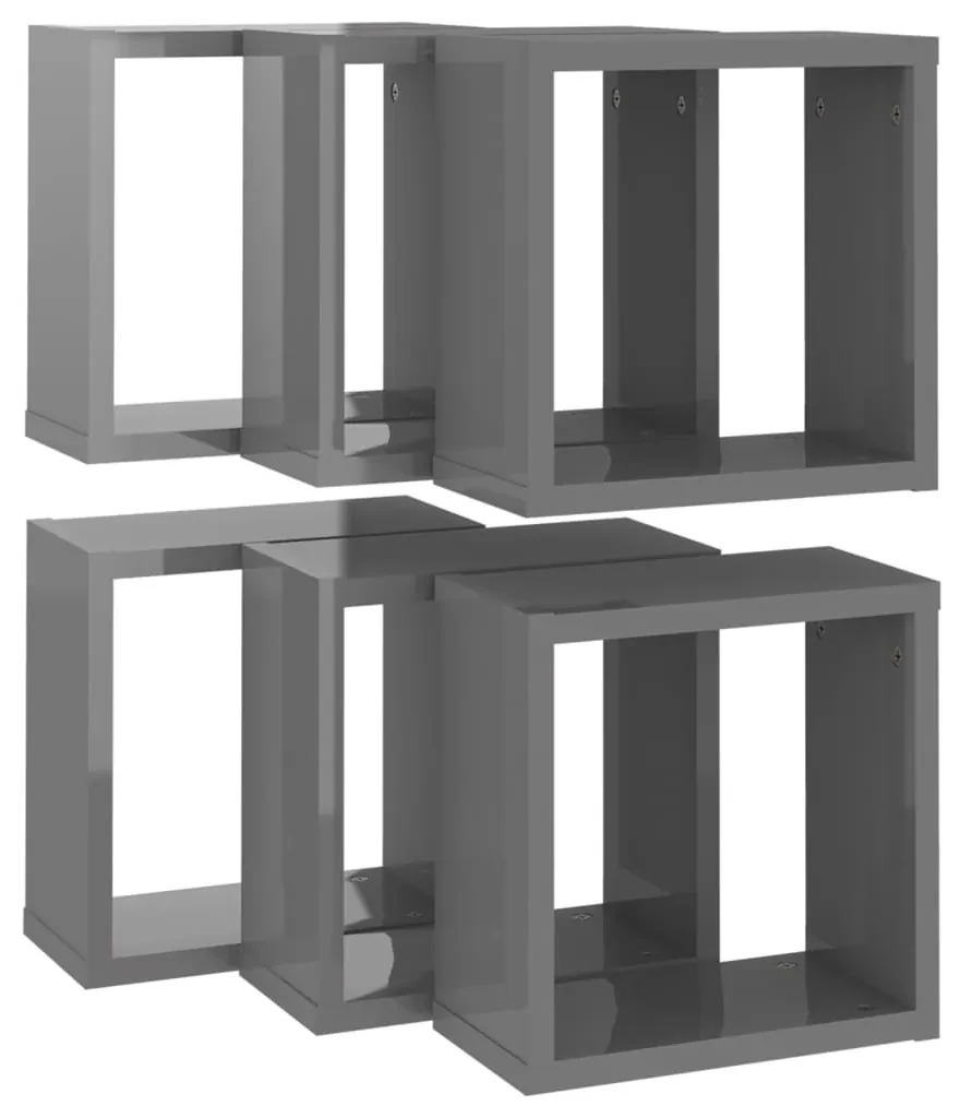 Mensole parete a cubo 6 pz grigio lucido 30x15x30 cm | BIANO