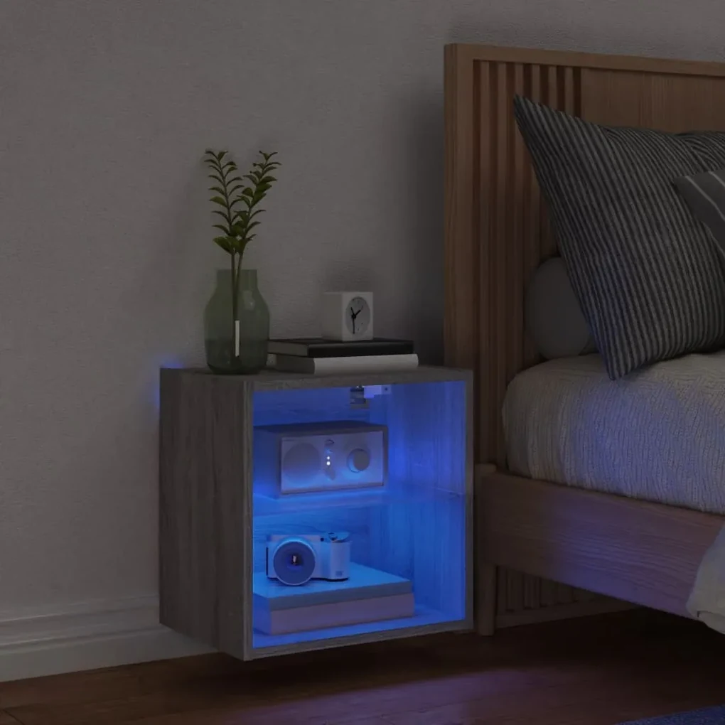 Comodino con luci led a parete grigio sonoma | BIANO