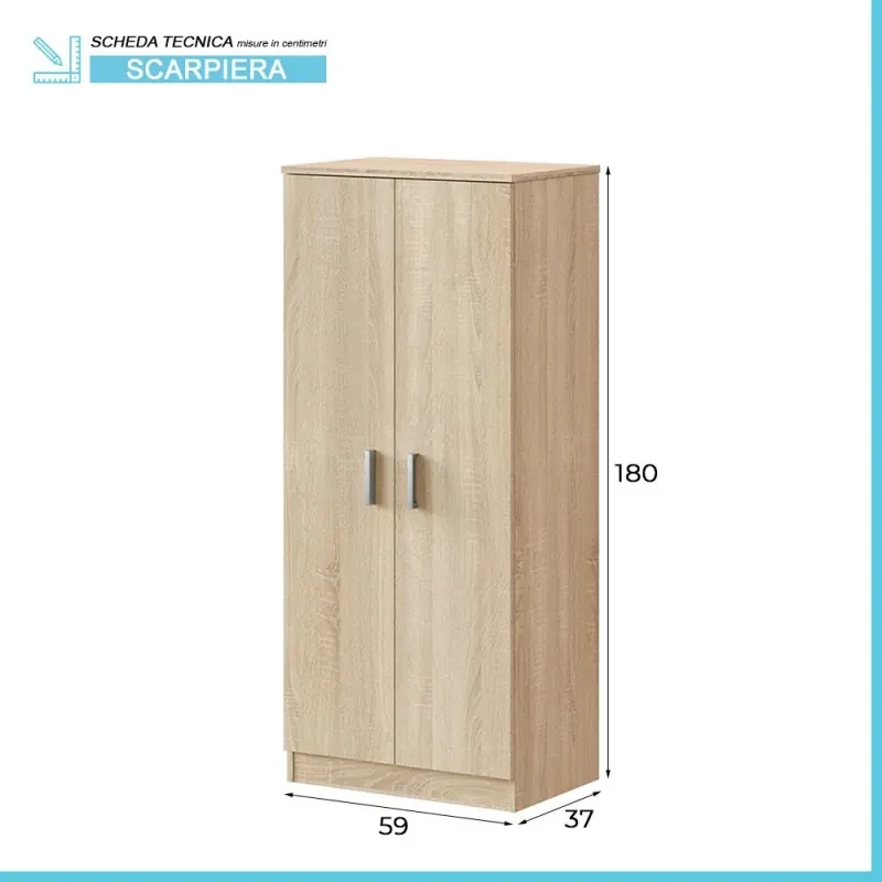 Mobile scarpiera H 180 cm in legno rovere canadese con ante e ripiani ...