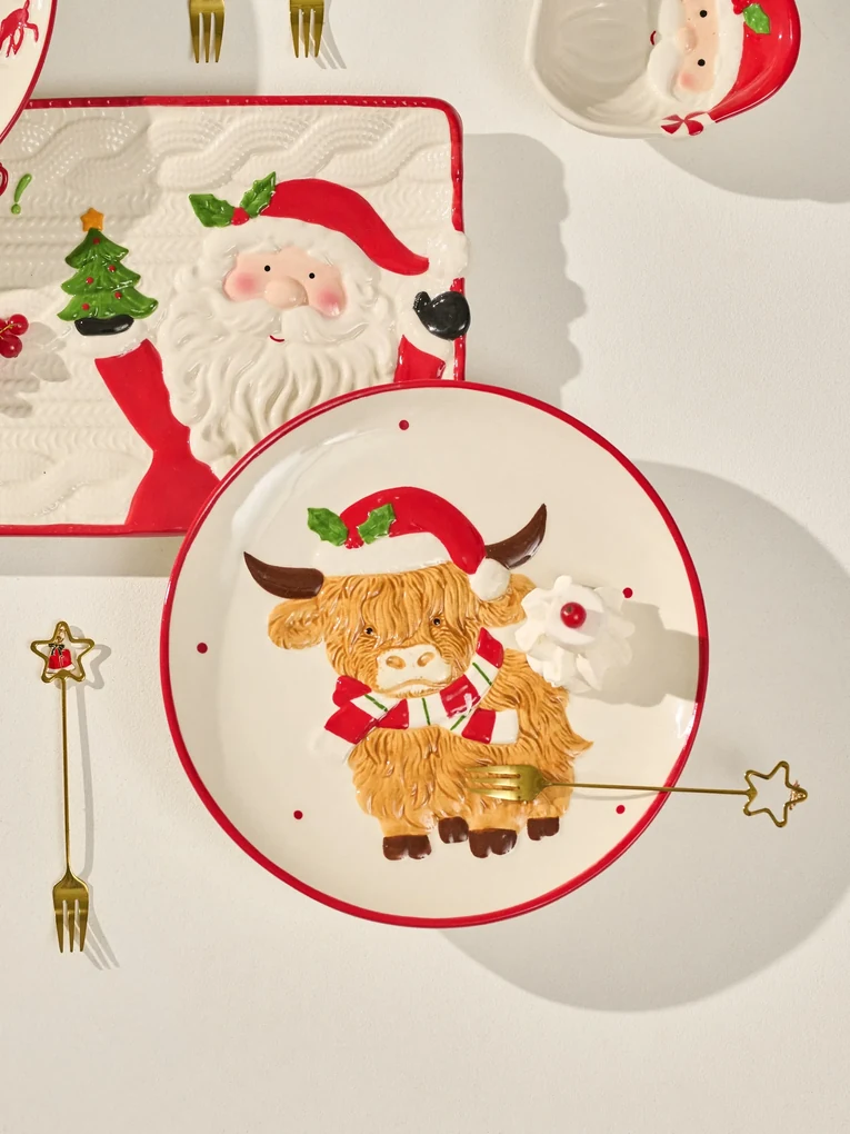 Sinsay - Piatto natalizio in ceramica con yak e cappello di Babbo ...