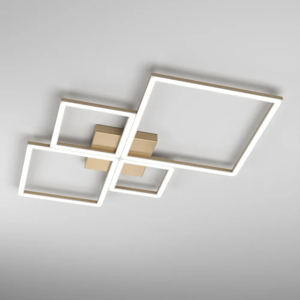 Plafoniera Moderna Quadrata Four Squares Alluminio Oro Led 90W | BIANO