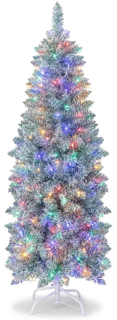 Costway Albero di Natale artificiale con luci LED colorate base in ...