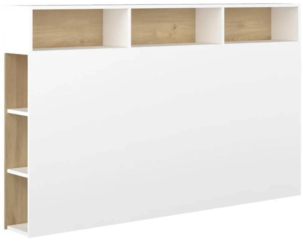 Testata letto con scomparti 160 cm Bianco e Rovere - NASTIA | BIANO