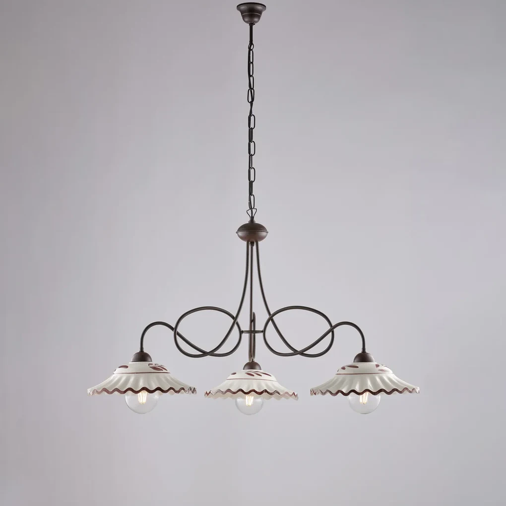 Lampadario Country Chic Bistrot 3 Luci Ruggine Con Ceramica Vietrese ...