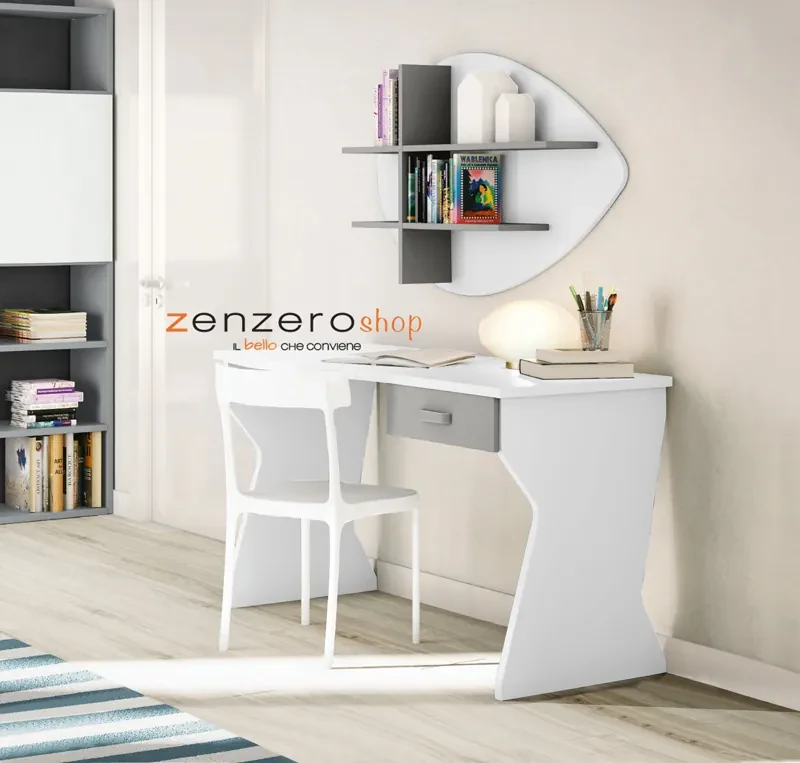 Scrivania moderna con 1 cassetto in finitura Bianco Opaco e Grigio ...