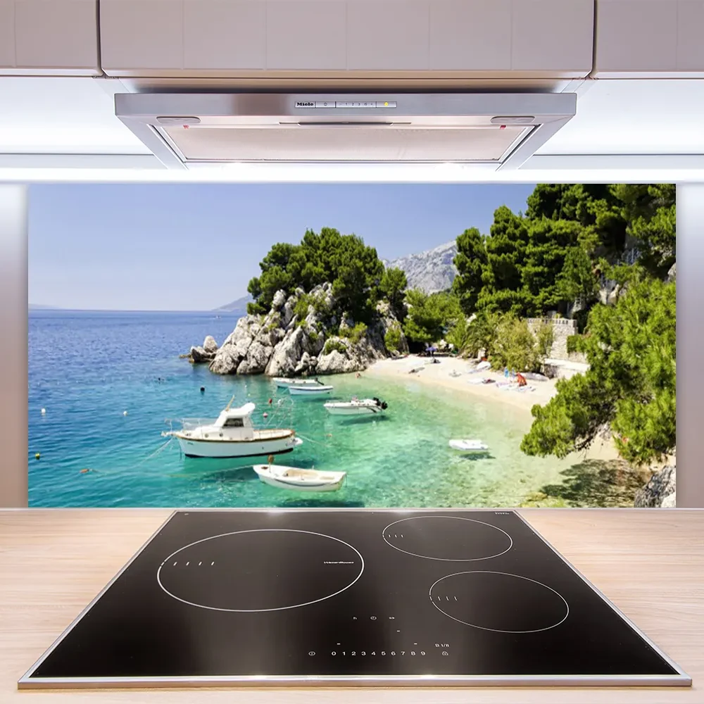 Pannello cucina paraschizzi Mare, spiaggia, rocce, barche 125x50 cm | Biano