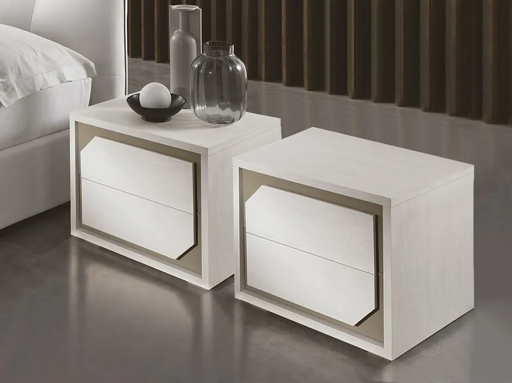 Coppia di comodini moderni, Olmo Bianco, Made in Italy | BIANO