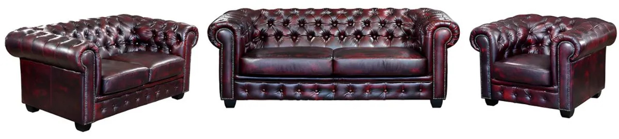 Divano chesterfield 3+2+1 posti 100% pelle di bufalo Cherry - BRENTON | BIANO