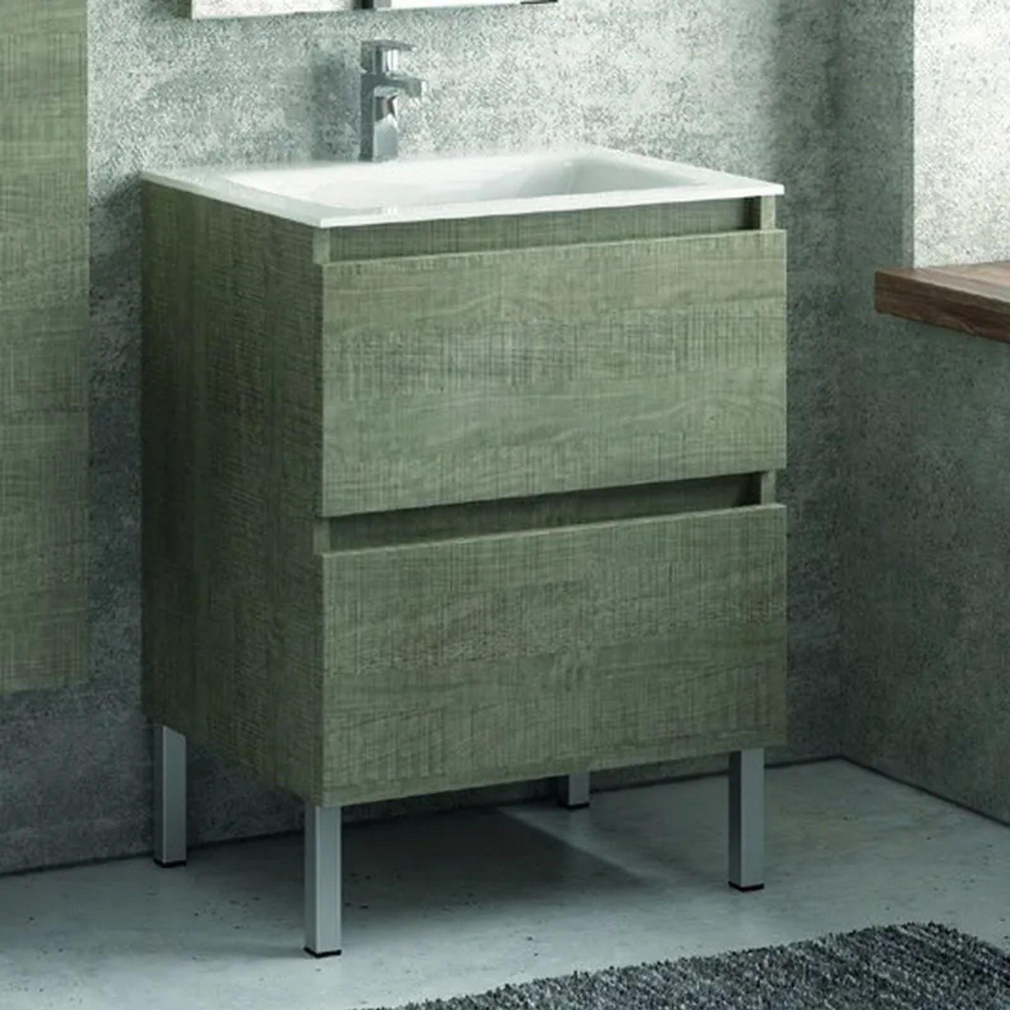 Kamalu - mobile bagno a terra 60 cm con lavabo e 2 cassetti scorrevoli tod-60b | BIANO