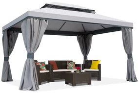 Padiglione da giardino grigio con tende Valencia 3x4m Garden Point | BIANO